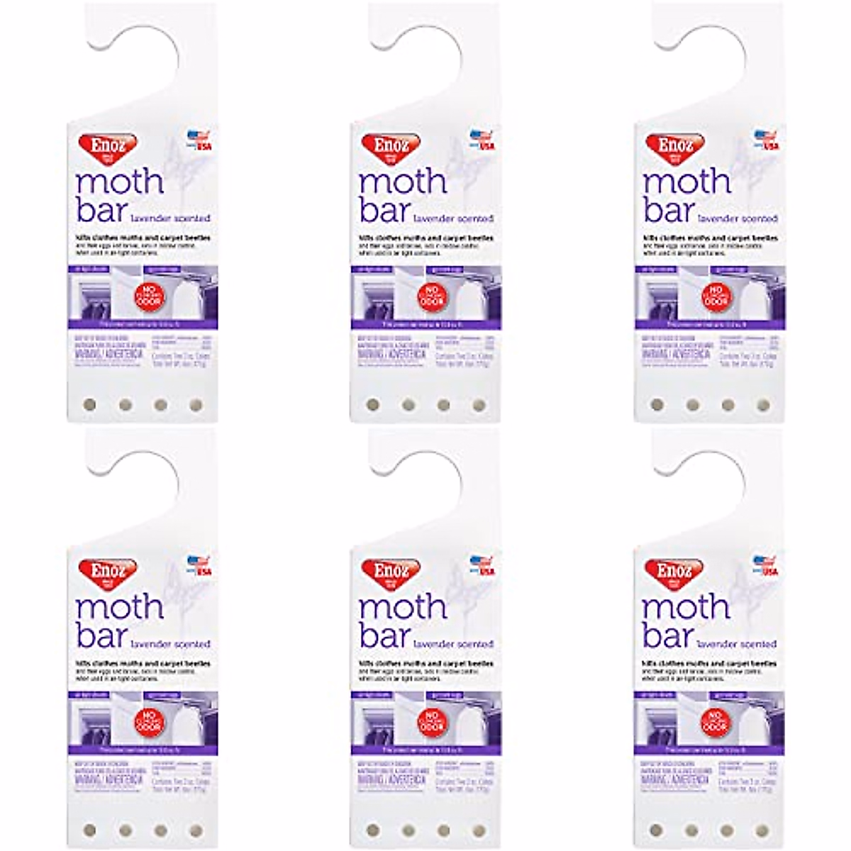Enoz Lavender Scented Moth Bar, Kills Clothes Moths, Carpet Beetles, Eggs and Larvae, 6 oz Bar (Pack of 6)