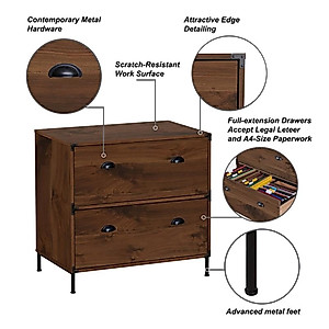 Saint Birch Bombay 2-Drawer Modern Wood Lateral File Cabinet, Legal & Letter Size, Walnut Brown