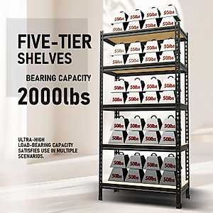 CFTEL Storage Shelves, 2000LBS Garage Shelving, 72"H x 35.5"W x 15.8"D Heavy Duty Metal Shelves, 5 Tier Shelving Units for Garage Shelves Adjustable Garage Shelves and Storage for Closet Pantry Shelf