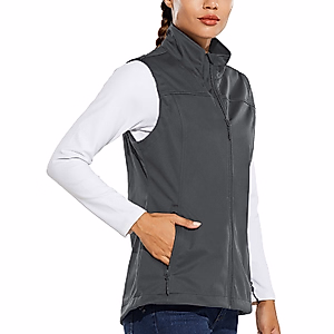 BALEAF Women's Lightweight Vest Softshell Sleeveless Jacket Windproof Stand Collar with Zipper Pockets Running Hiking Golf Gray M