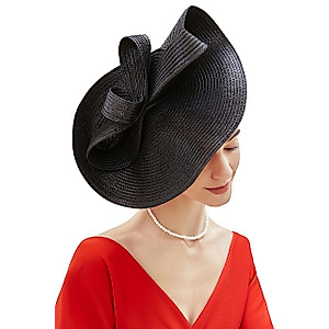 BABEYOND Tea Party Fascinator Kentucky Hat Women’s Fascinator Derby Straw Pillbox Hat for Cocktail Wedding Black