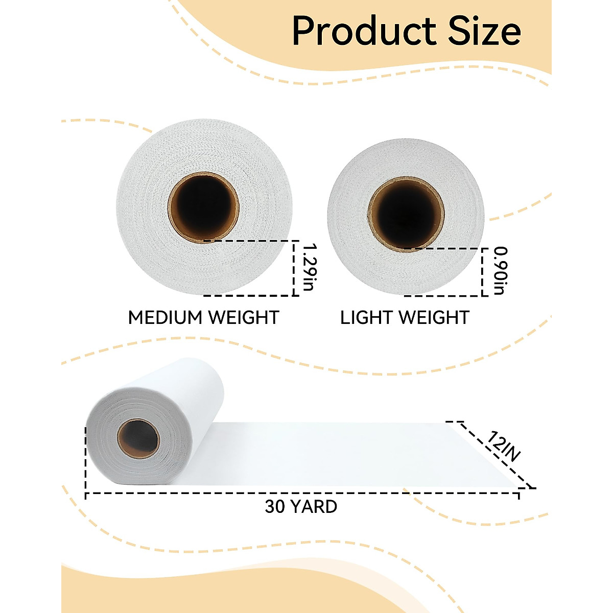 FIVEIZERO Medium Weight Iron-On Non-Woven Fusible Interfacing: 12inch" x 30yd Medium Weight Non-Woven Interfacing Iron On Polyester Single-Sided Interfacing for DIY Crafts Supplies