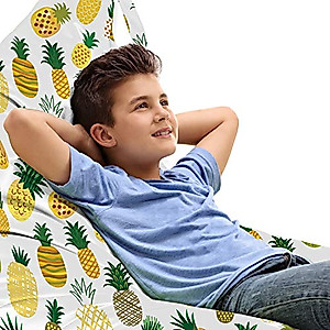 Ambesonne Food Lounger Chair Bag, Cartoon Style Fruits Simplistic Hand Drawn Tropical Pineapples with Stripes and Dots, High Capacity Storage with Handle Container, Lounger Size, Multicolor