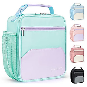 DANIA & DEAN Lunch Bags, Cute Insulated & Reusable Mini Cooler Lunch Tote, Durable Thermal Lunchbox for Children/Students/Boys/Girls/Women/Men, School Picnic Travel Outdoor（Mint Green & Purple）