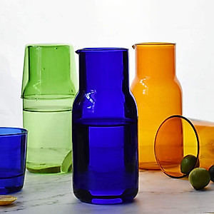 DOITOOL 1 Set Bedside Water Carafe Glass Set, Nightstand carafe with Tumbler Glass Set, Glass Mouthwash Bottle for Bathroom(Blue)