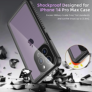 IUGOBI for iPhone 14 Pro Max Case Waterproof, Built-in Screen Protector Full Sealed Cover, Shockproof IP68 Waterproof Clear Case for iPhone 14 Pro Max 6.7 inch