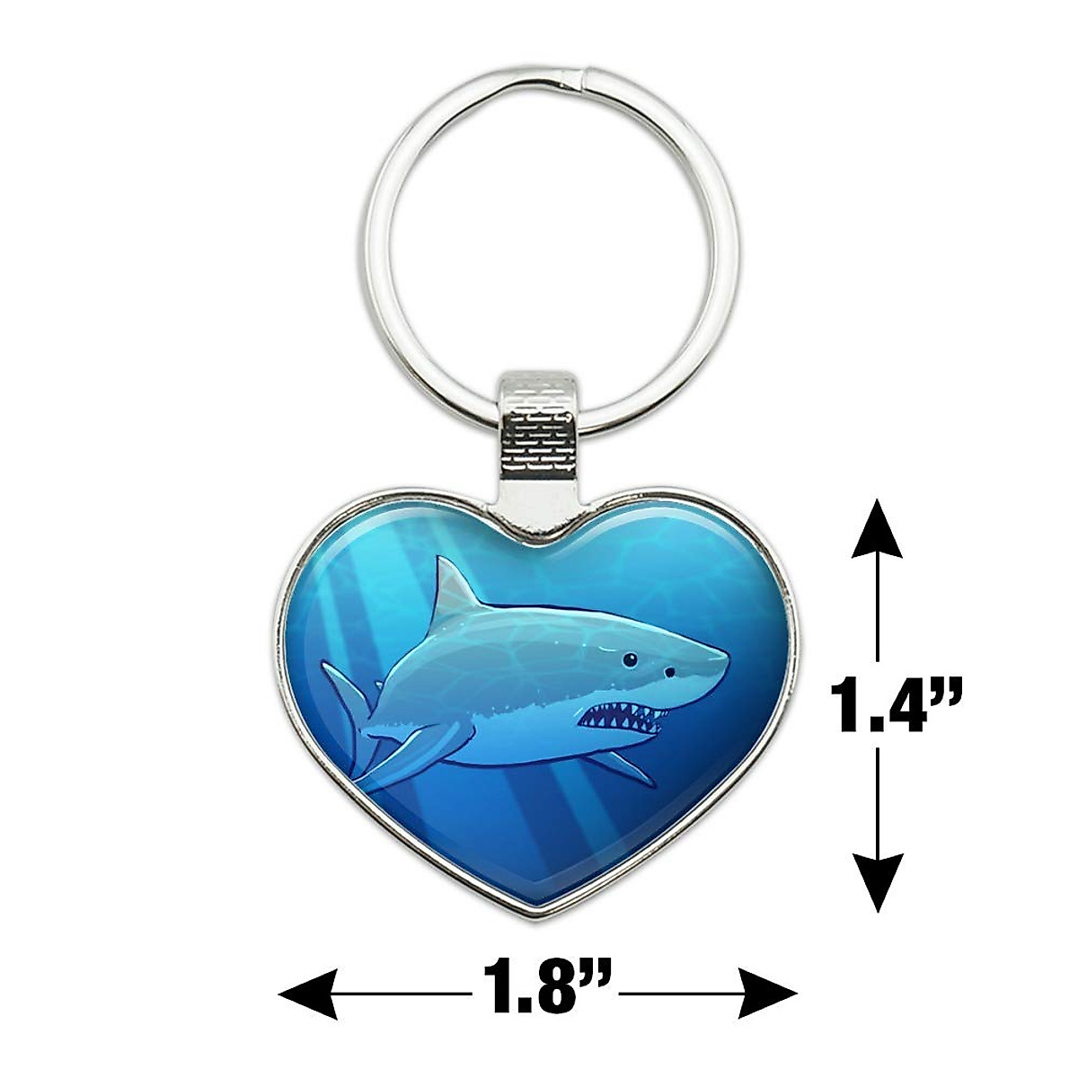 Great White Shark Realistic Keychain Heart Love Metal Key Chain Ring