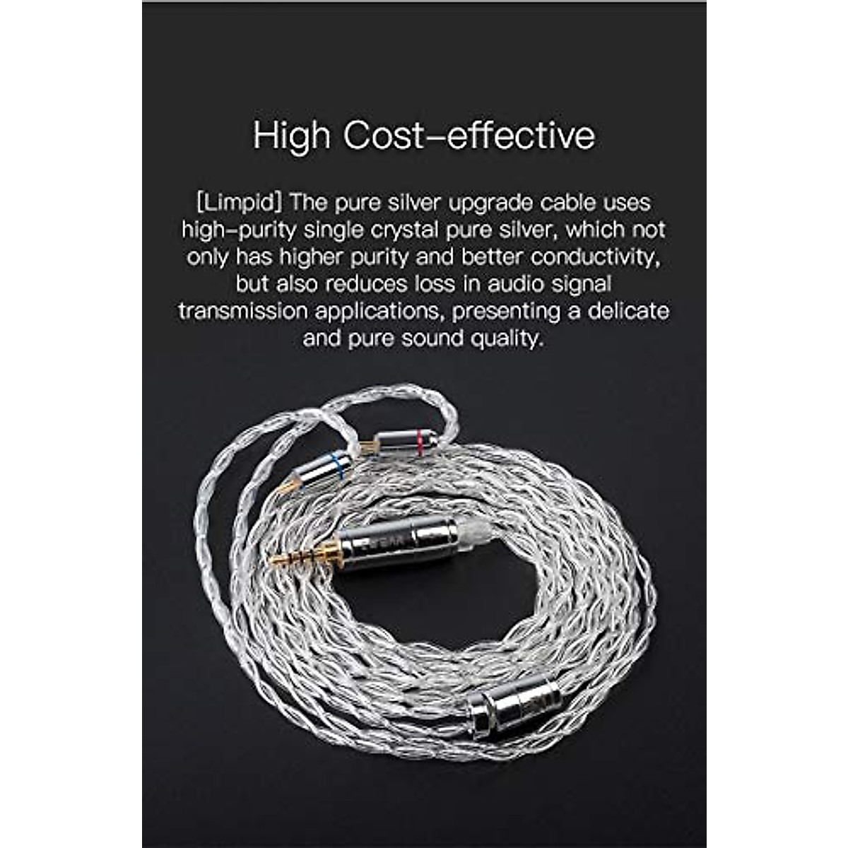 Keephifi Earphone Upgrade Cable-KBEAR 4 Core Upgraded Cable 4N Purity Silver Headphone Cable HiFi in Ear Monitor Replacement Cable, for ZS5, ZS6, ZS7, C10, C12, C16, C04, CA4, CA2 (2PIN, 4.4MM)…
