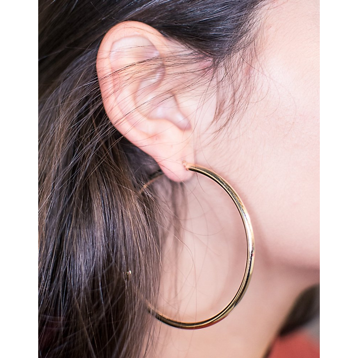 14K Yellow Gold Thick Tube Extra Large Hoop Earrings, (3mm Tube) (65mm)