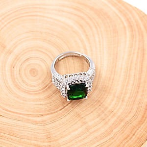 Uloveido Women's Platinum Plated Cushion Cut 5CT Simulated Emerald Rings, Adjustable Birthstone Ring, Green Cubic Zirconia Jewelry Y987