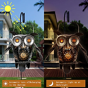 JCWH Fake Owl Solar Light,Auto On-Off Black Metal Waterproof,Animal Statue Decorative with Sheep Hook for Garden Backyard