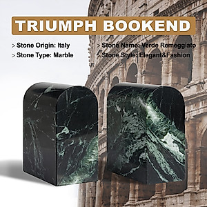 Koville Italian Natural Marble Bookends for Shelves, 13LBS Ultra Non-Skid Book Ends, Heavy Duty Marble Book Holders Organizer, Bookshelf Apartment Decor for Movies/CDs/Video Games(Verde Remeggiato)