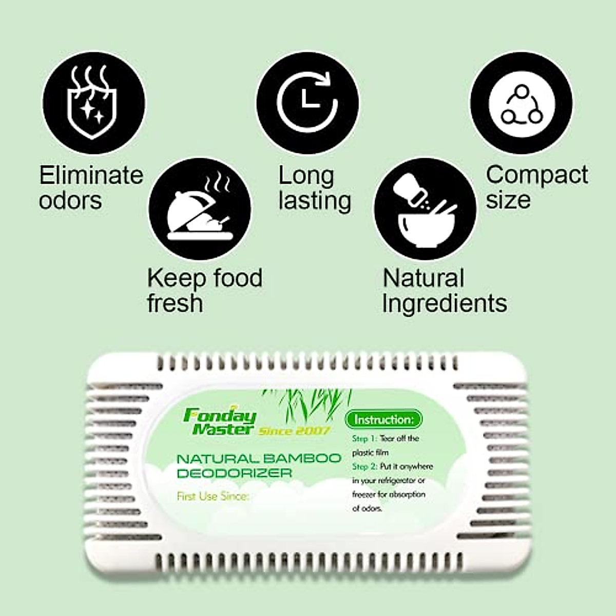 2Packs Refrigerator Deodorizer(60g Each Pack)， Fonday Odor Eliminator for Fridges Freezers Coolers & Lunch Boxes, Bamboo Charcoal Fridge Deodorizer, More Effective Than Baking Soda