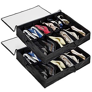 Surblue 12 Pairs Under Bag Shoe Organizer Storage Bag size 2 Pair (Black)
