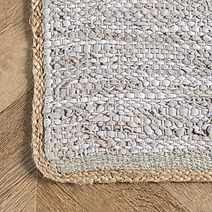 nuLOOM Sabby Hand Woven Leather Flatweave Runner Rug, 2' x 6', Light Grey