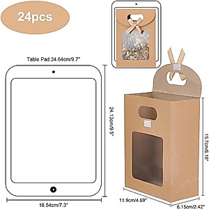 NBEADS 24 Pcs Kraft Paper Bags with Window, 4.7x2.4x6.2" Stand Up Gift Bag With Handles Brown Gift Bag with Clear Window for Candy Cookies Packaging Wedding Christmas Party Store Retail