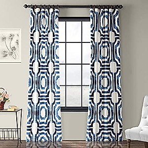 HPD Half Price Drapes Printed Cotton Curtains For Living Room 50 X 108 (1 Panel), PRTW-D23B-108, Mecca Blue