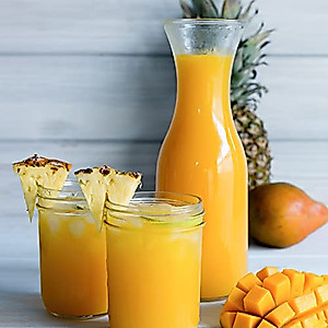 Kingrol 4 Pack Glass Pitchers, 34 Ounces/1 Liter Narrow Neck Glass Carafes for Water, Juicing, Iced Tea, Beverage, Wine, Mimosa Bar Supplies