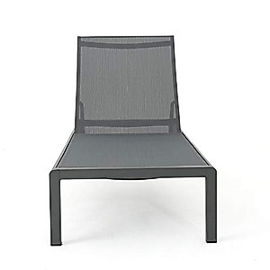 Christopher Knight Home Coral Bay Outdoor Aluminum Chaise Lounges with Mesh Seat, 4-Pcs Set, Grey / Dark Grey