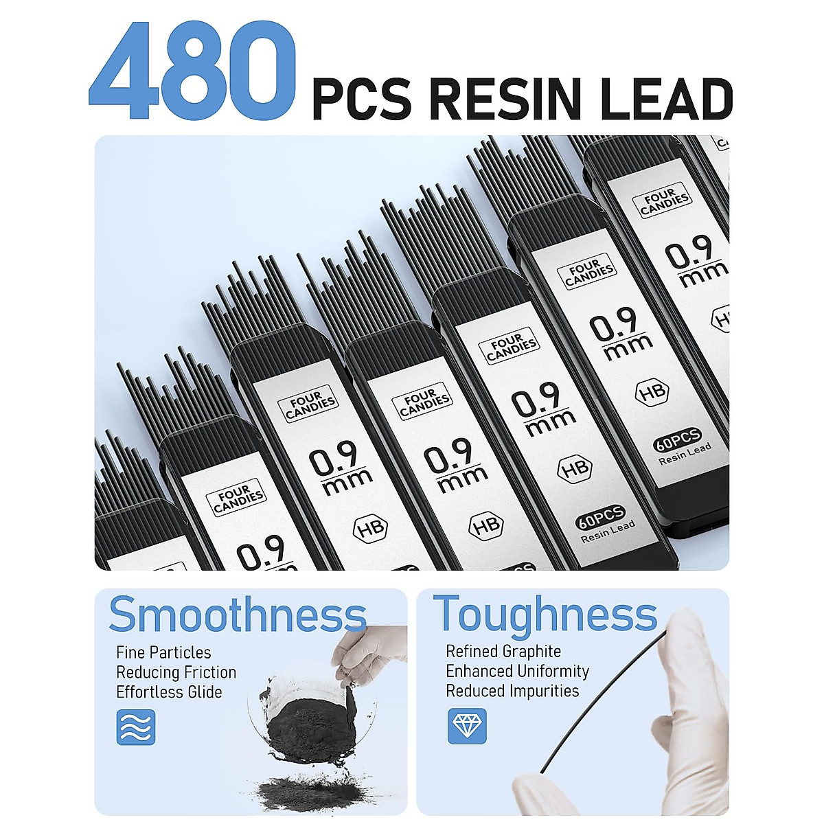 Four Candies 0.9mm Mechanical Pencil Set with Case, 3PCS Metal Artist Lead Pencil with 8 Tubes (480PCS) HB Lead Refills, 3 Erasers, 9 Eraser Refills For Engineer Art Writing Drafting, Black