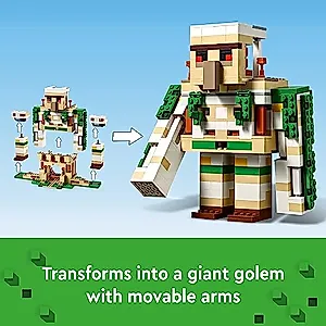 LEGO Minecraft The Iron Golem Fortress 21250 Building Toy Set, Playset Featuring a Crystal Knight and Golden Knight, A Fortress and a Giant Golem, Build and Display Minecraft Toy for 9 Year Old Kids