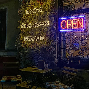 Open Signs for Business,Neon Open Sign Led,16.5"x 9",with Open/Closed Bussiness Hour Sign Set,Light for Bar Coffee Salon Store Window,12V/2A Adapter with ON/OFF Switch (Blue/Red Horizontal)