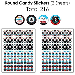 Big Dot of Happiness Let’s Go Racing - Racecar - Mini Candy Bar Wrappers, Round Candy Stickers and Circle Stickers - Race Car Birthday Party or Baby Shower Candy Favor Sticker Kit - 304 Pieces