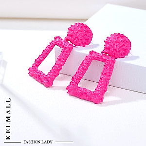 KELMALL Classic Rectangle Dangle Earrings for Women Trendy Textured Geometric Drop Statement Earring