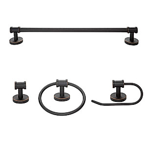 Globe Electric 51415 5-Piece All-in-One Bathroom Accessory Set, with Vanity, Bronze, 3-Light Vanity Light, Seeded Glass, Towel Bar, Towel Ring, Robe Hook, Toilet Paper Holder, Home Improvement