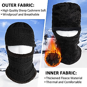 Balaclava Face Mask - 2pcs Knit Winter Hats for Women Men Adult, Cold Weather Ski Beanie Neck Gaiter Ears Cover for Outdoors Running Snowboarding, Thermal Ninja Caps Grey Black