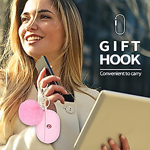 Pink Case for Women Cute Designed for Beats Studio Buds Case Cover with Pom pom, Silicone Protective Keychain Cover Compatible with Beats Studio Buds 2021, Accessories Keychain and Pom pom