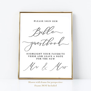 Bible Guestbook Sign for Wedding | (1) 8x10 White with black caligraphy on Thick Cardstock Paper | Please Sign Our Bible Highlight Your Favorite Verse And Leave a Message For Bride and Groom Sign for
