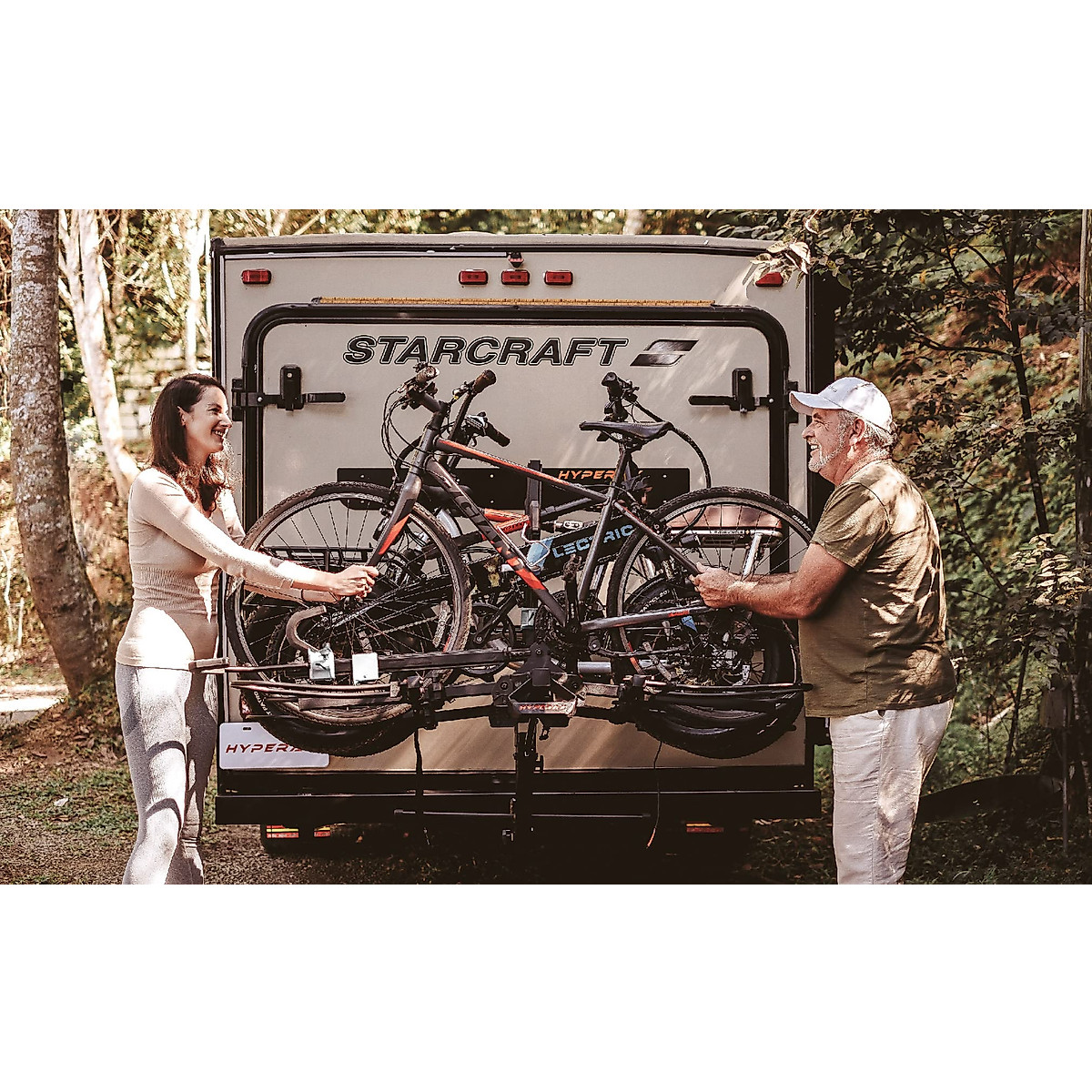 HYPERAX Special Combo - Volt RV 4X with 2X E-Bike Adapter & Steel Locking-Cable (L) -Hitch Mounted 4 Bike Rack Carrier for RV,Toad with Fits Up to 2x75lb E Bike +2X50lb Bikes with Up to 5" Fat Tire