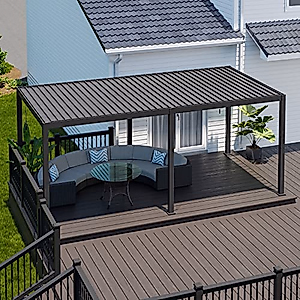 SORARA Louvered Pergola Mirador 10' × 20' Aluminum Gazebo with Adjustable Roof for Outdoor Deck Garden Patio (Charcoal Black)