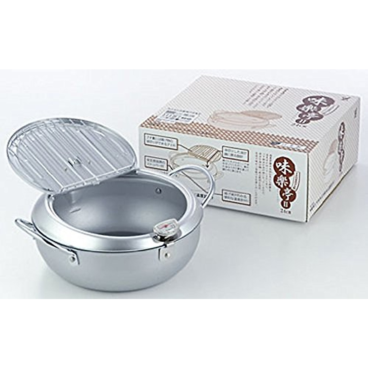 Yoshikawa SJ1025 Deep Frying Pot, Tempura Pot with Lid, Thermometer, 9.4 inches (24 cm), Gas Fire, Induction Compatible, Made in Japan