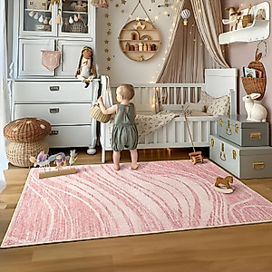 Castage Pink Rug 3’x5’,Washable Rugs for Bedroom Girls Living Room Entryway Kitchen Laundry Room,Modern Blush Small Boho Area Rug Abstract Non Slip Carpet Geometric