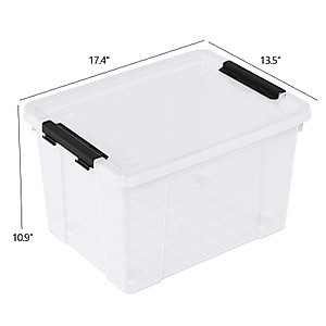 Leendines 4 Pack Plastic Lidded Storage Boxes, 34 Quart Clear Plastic Bins with Wheels