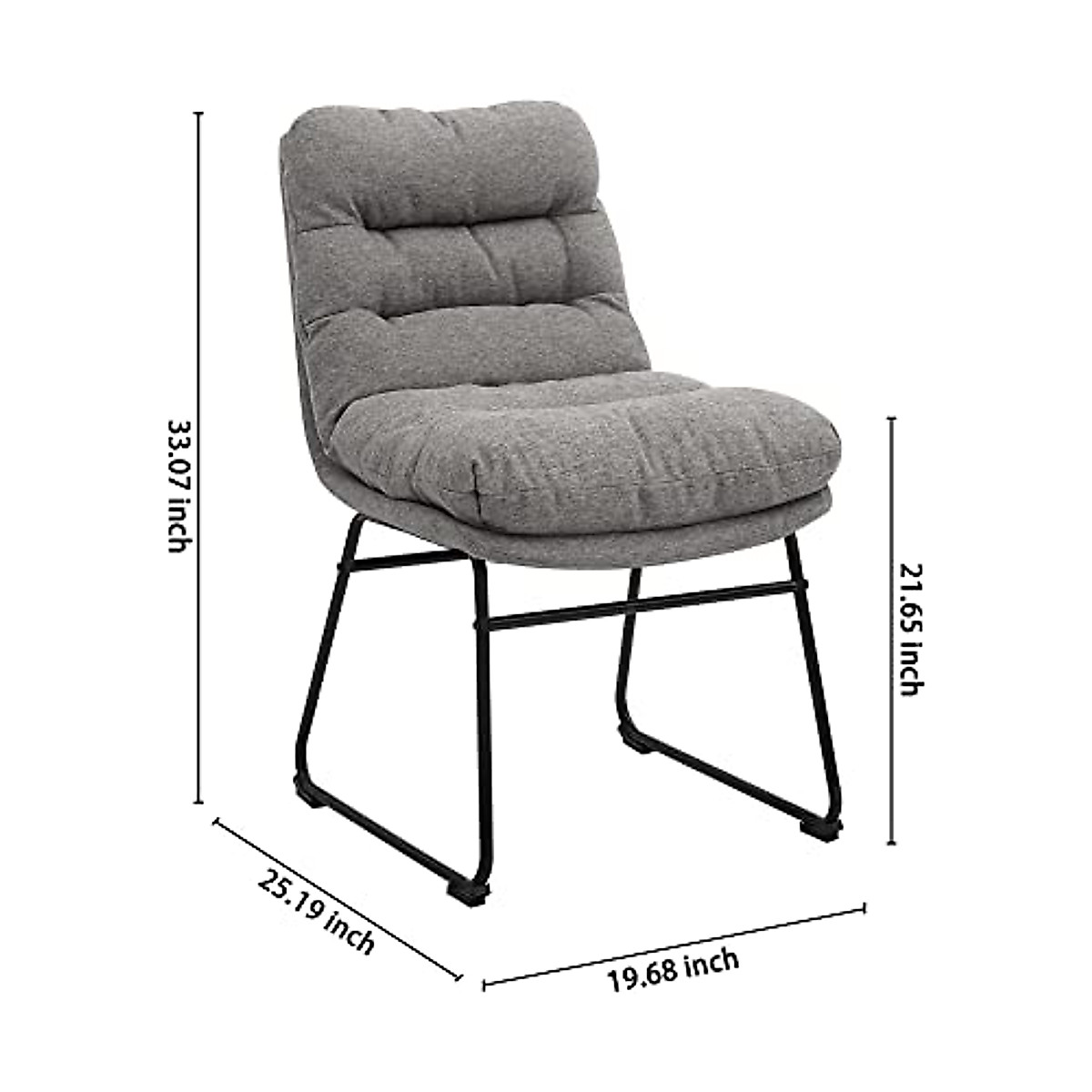 CangLong Modern Accent Kitchen Chairs with Fabric Soft Padded Back in Checkered Pattern and Chrome Legs, Set of 2,Grey