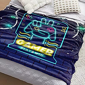 Flannel Gaming Throw Blanket for Boys Girls Teens, Soft Fluffy Video Game Blankets for Kids Teenage Adults, Gamer Fleece Throw Blankets for Beds Bedroom Room Decor Couch 60x50 Inches