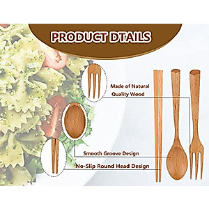 9 Pieces Wood Flatware Set Japanese Style Utensils Wooden Tableware Spoon Travel Cutlery Chopsticks Fork for Eating Portable High Heat Resistant Kitchen Home Camping Picnic School Students