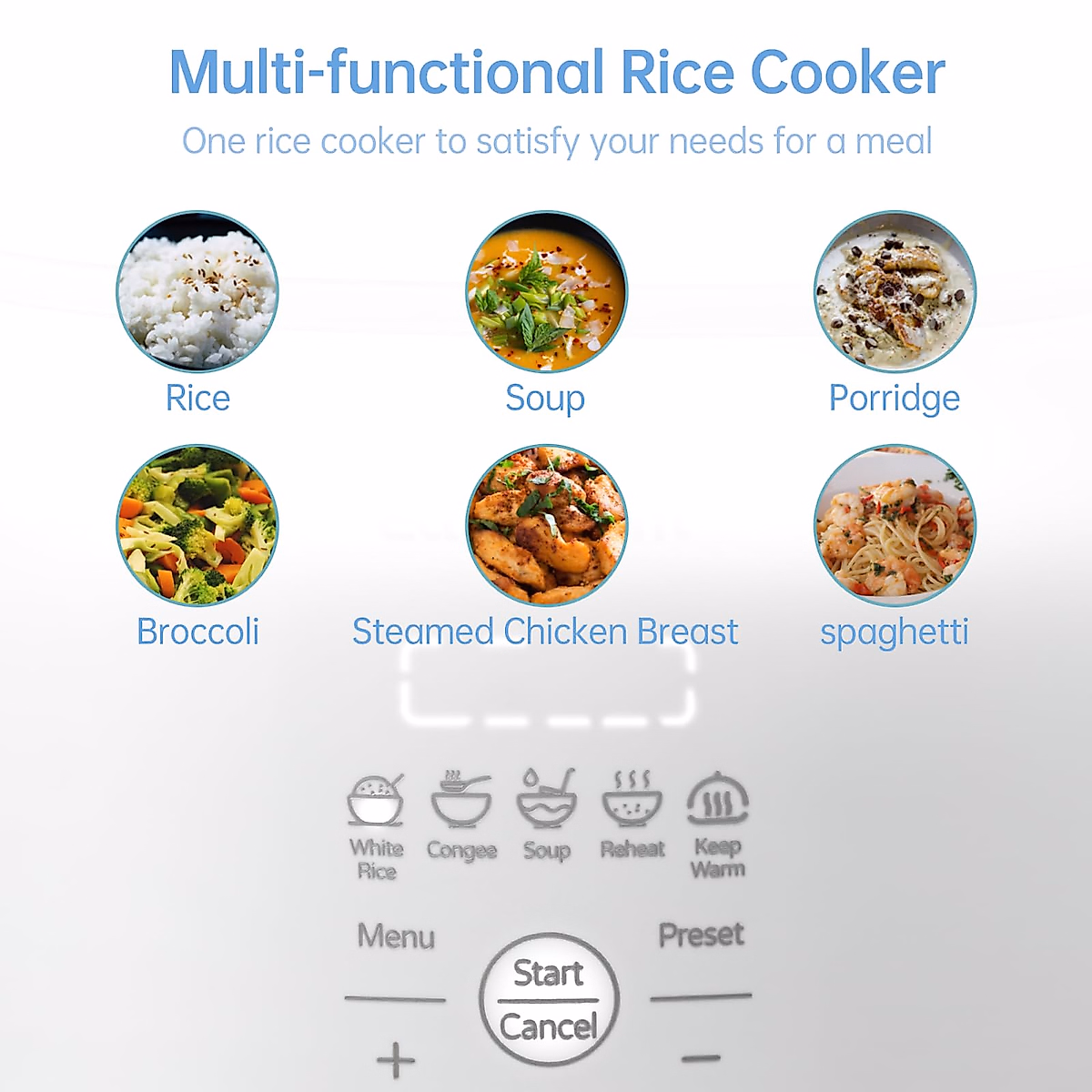 Blue Mini Rice Cooker Small 1 Cup-2 Cup Non-Stick Coated Insert Food Steamer Kitchen Appliances Includes Vegetable Steamer
