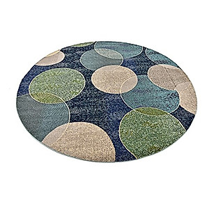 Unique Loom Chromatic Collection Modern Bokeh & Vibrant Abstract Area Rug for Any Home Décor, 8' 0" x 8' 0", Navy Blue/Beige