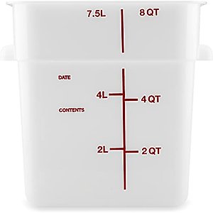 Carlisle FoodService Products Squares Square Food Storage Container with Stackable Design for Catering, Buffets, Restaurants, Plastic, 8 Quarts, White