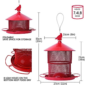 Metal Wild Bird Feeders Clearance,Outside Squirrel Proof Bird Feeder, 7.4LB Hanging Large Capacity Heavy Duty Water Resistance Outdoor Birdfeeders for Garden Yard-Red