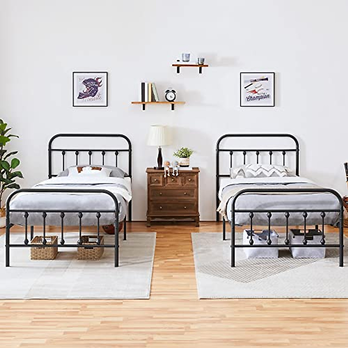 Yaheetech Classic Metal Platform Bed Frame Mattress Foundation with Victorian Style Iron-Art Headboard/Footboard/Under Bed Storage/No Box Spring Needed/Twin Size Black