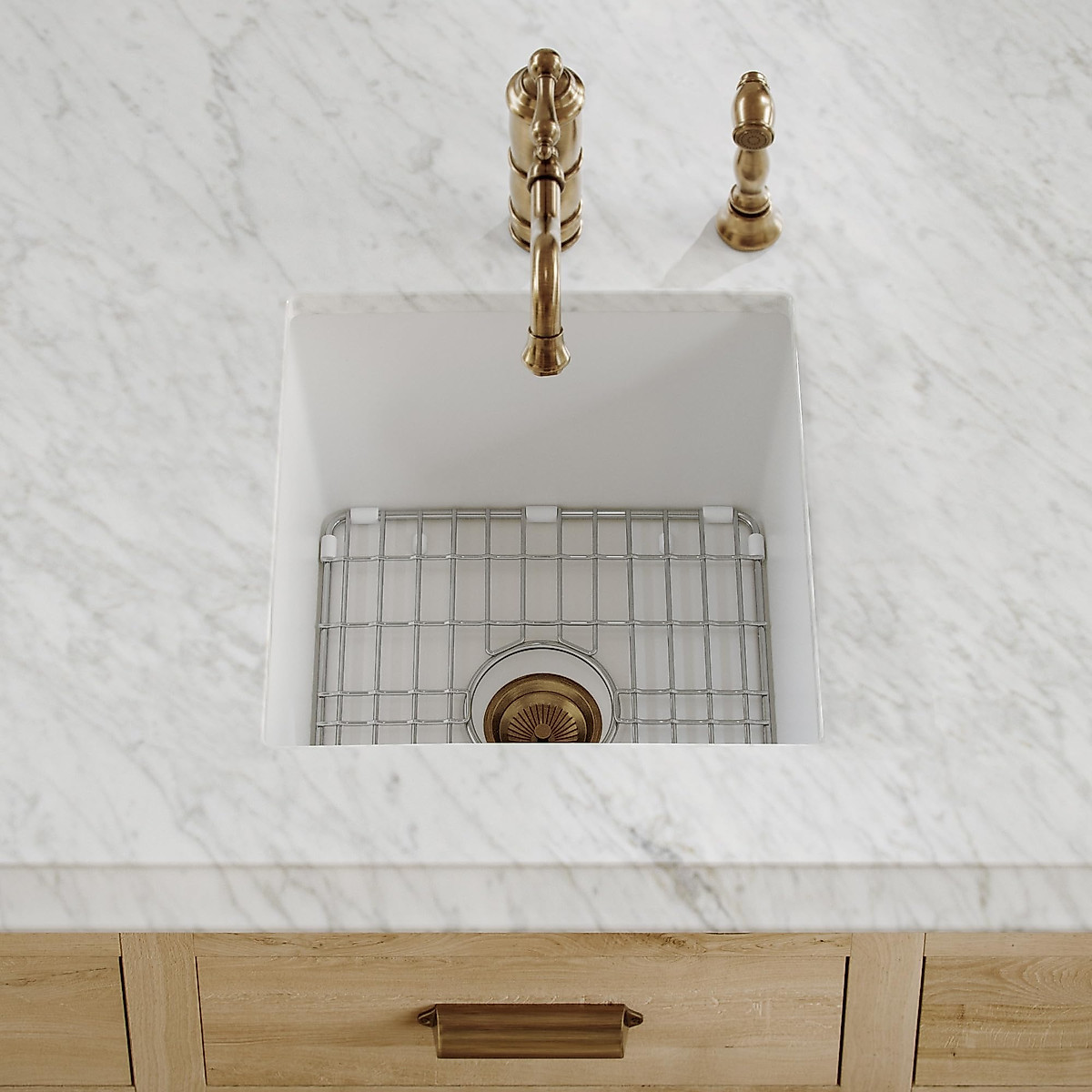 Whitehaus Collection WHUF1818 Undermount/Drop-in Fireclay Kitchen Sinks, Stainless Steel Grid Included