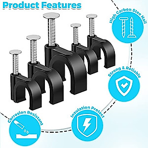 Cable Clips Black with Steel Nails, 500PCS 4/5/6/8/10mm Cable Wire Clips Cable Tacks Coax Nails for RG6, RG59, CAT6, RJ45 Ethernet Cable Clips