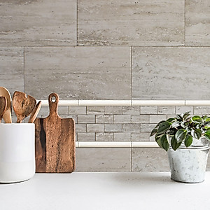 Questech Decor Soho Bullnose Tile Liner, 3/4 x 12 Inch Decorative Tile Edge Trim, Decorative Shower Tile Border, Kitchen Backsplash Tile Trim, Bright White Polished, 12 Pack