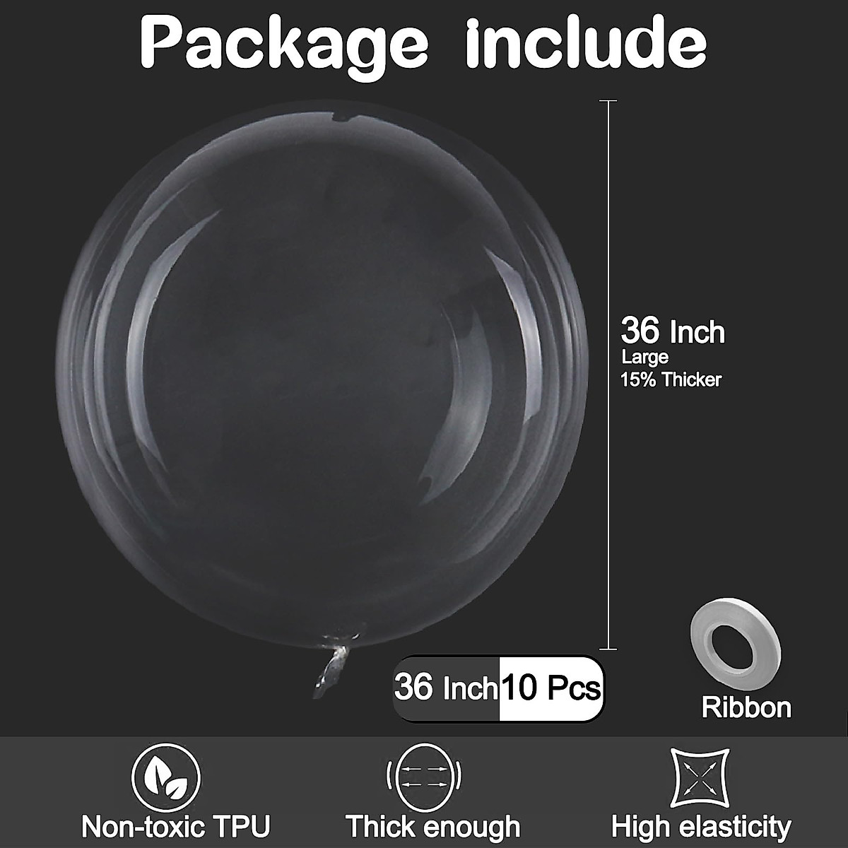 Bobo Balloons 36 Inch, 10 Pcs Clear Bubble Balloons, Large Thickened Transparent Bobo Balloon for Birthday Party Wedding Baby Shower Fill Flower Bear Confetti Aniversary Christmas New Year Decorations