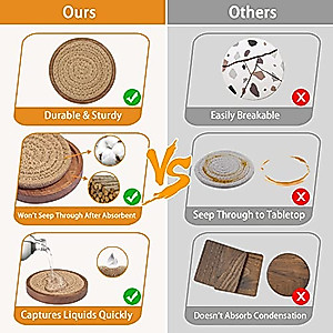 Eykao Wood Coasters for Drinks, Absorbent Coaster Sets of 5, Woven Drink Coasters for Coffee Table, Housewarming Gift for Farmhouse Home Decor,4 inches